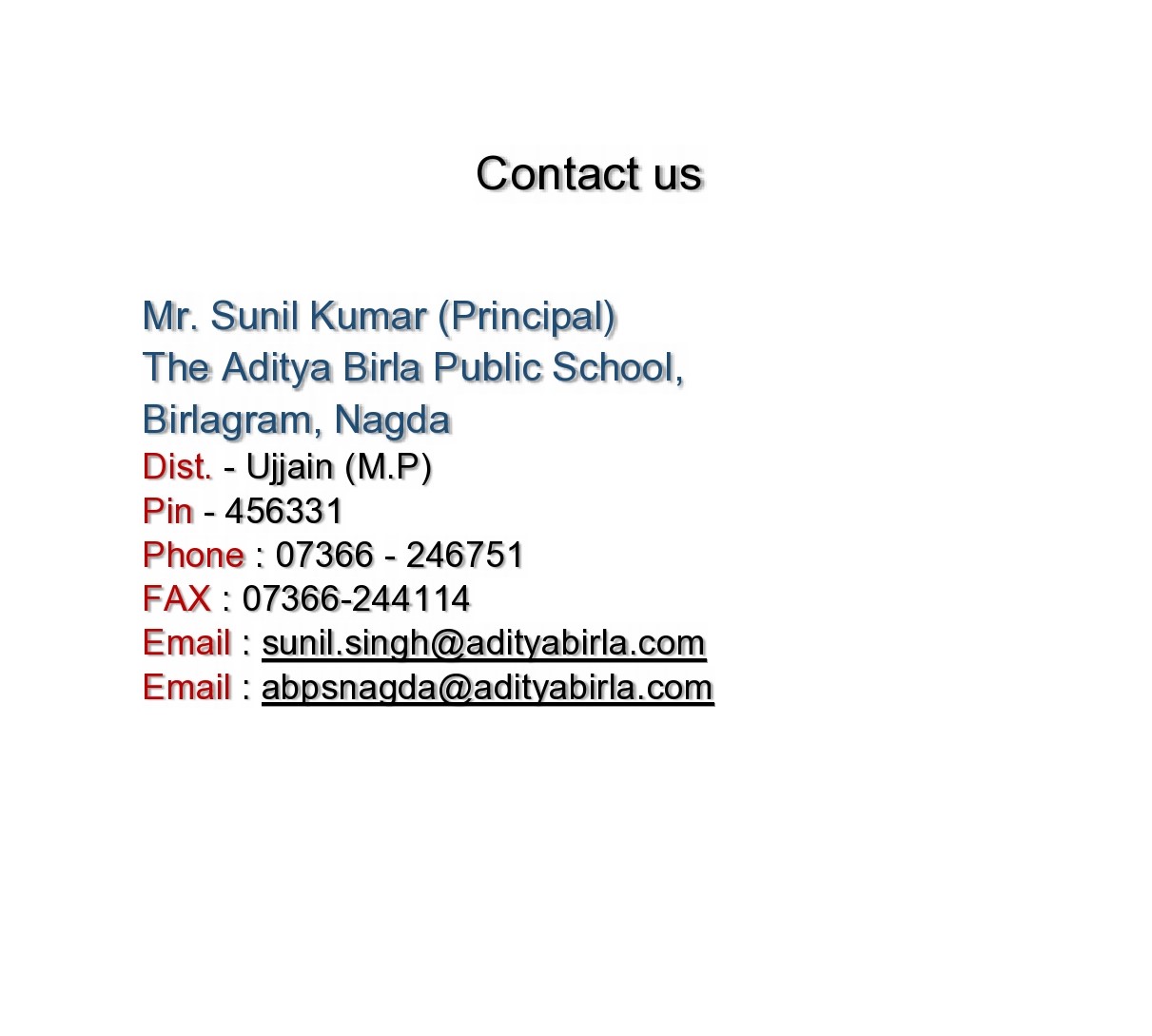 Contact The School – ABPS-Nagda